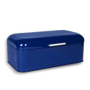 culinary couture extra large blue bread box for kitchen countertop - holds 2 bread loaves! - 16.5" x 9" x 6.5" - stainless steel vintage bread boxes for kitchen counters