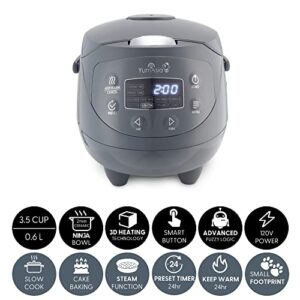 Yum Asia Panda Mini Rice Cooker With Ninja Ceramic Bowl and Advanced Fuzzy Logic (3.5 cup, 0.63 litre) 4 Rice Cooking Functions, 4 Multicooker functions, Digital LED display - 120V