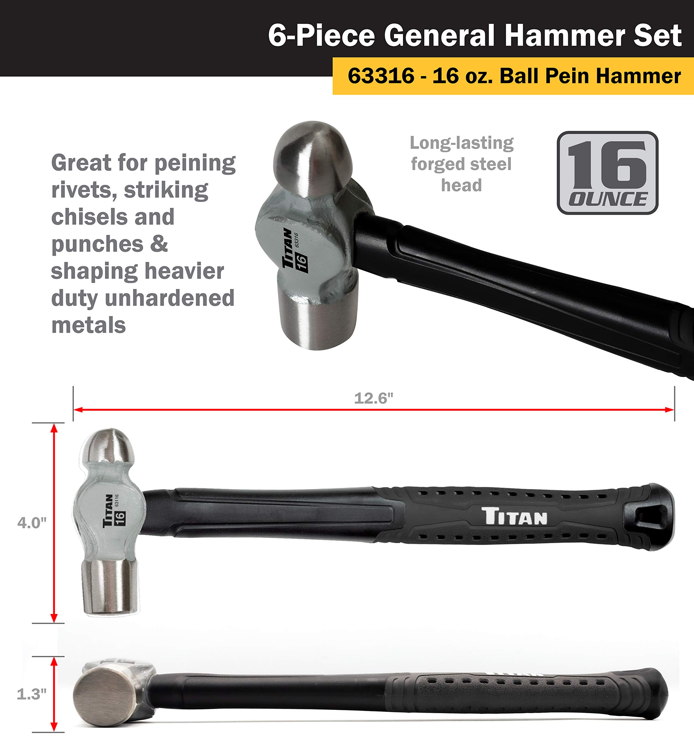 Titan 63136 6-Piece General Use Hammer Set