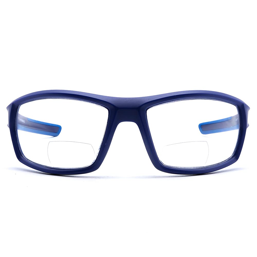 VITENZI Bifocal Safety Glasses with Readers Wrap Around Sport Magnifying Safety Reading Protective Goggles Lecce in Blue 1.75