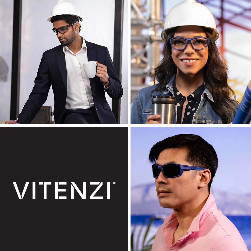 VITENZI Bifocal Safety Glasses with Readers Wrap Around Sport Magnifying Safety Reading Protective Goggles Lecce in Blue 1.75