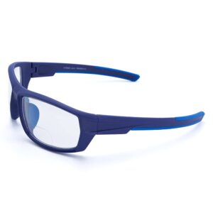 VITENZI Bifocal Safety Glasses with Readers Wrap Around Sport Magnifying Safety Reading Protective Goggles Lecce in Blue 1.75