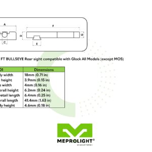 MEPRO FT Bullseye Rear, Fiber Optic and tritium Micro Micro red dot Night Sight Compatible with Glock 17 Glock 43x and More (Except MOS),Green