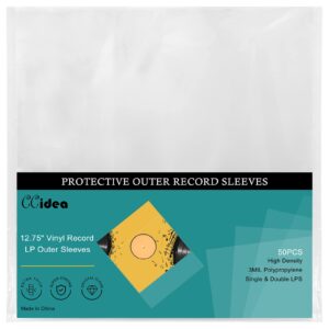 ccidea 50 record sleeves for vinyl record- crystal clear premuim vinyl record sleeves protector |12.75" x 12.75" record sleeves outer for 12" single & double lp album covers