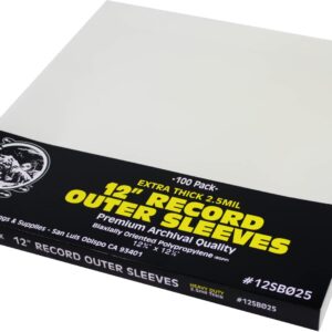 (100) 12" LP Record Outer Sleeves Premium 2.5mil Thick Archival Quality, Super Clear - 12SB025