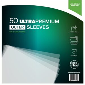 vinyl record outer sleeves - audiophile approved ultra premium 4mil sleeves - 50 pack for 12” records - slim fit: single & double lps - super soft archival quality plastic covers