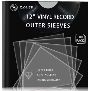 zolef vinyl record outer sleeves 100 pack for 12 inch records, loose fit, clear cover protective, 3mil+ thick, 12.79” x 12.79”, fit for single & double lp storage