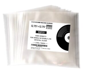 100 outer sleeves for vinyl record 12.75 x 12.75 crystal clear 3 mil thick - single & double lp album covers (100pack)