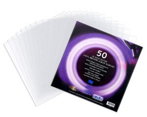 retro musique pack of 50 x 12 inch outer vinyl record sleeves - crystal clear cover for single, double, triple & gatefold lp albums – strong and durable polyethylene album sleeves, 50 packs 12 inch,