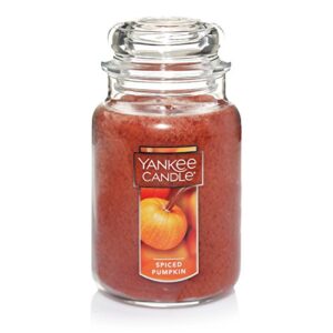 yankee candle darice candle spiced pumpkin scented, 22oz single wick, over 110 hours of burn time, perfect accent for fall decor, classic large jar, peach