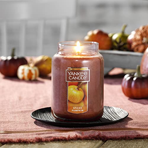 Yankee Candle darice Candle Spiced Pumpkin Scented, 22oz Single Wick, Over 110 Hours of Burn Time, Perfect Accent for Fall Decor, Classic Large Jar, Peach