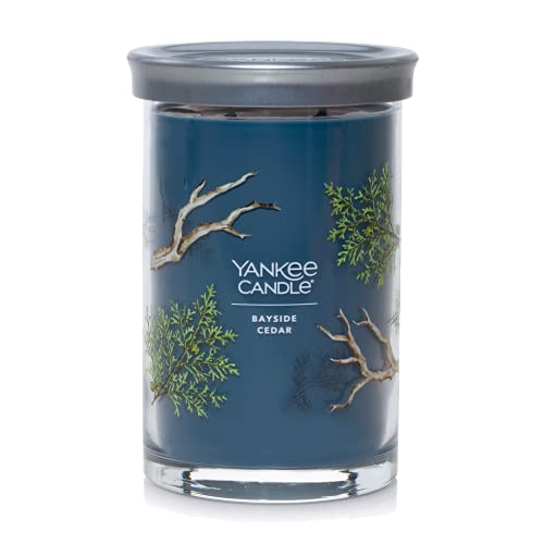 Yankee Candle Bayside Cedar Scented, Signature 20oz Large Tumbler 2-Wick Candle, Over 60 Hours of Burn Time