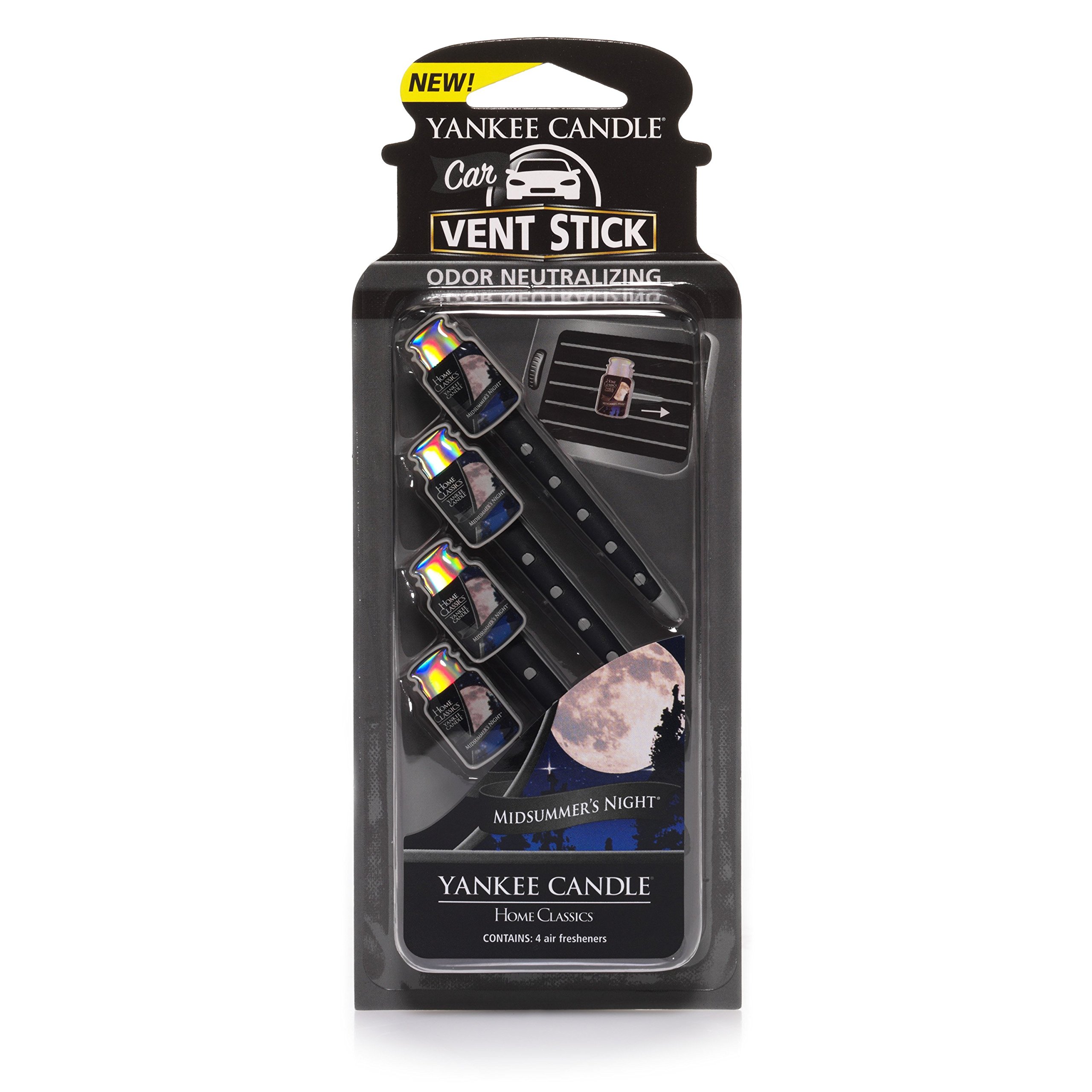 Yankee Candle Car Air Fresheners, Car Vent Stick MidSummer's Night® Scented, Includes 4 Odor Neutralizing Sticks, Each Lasts Up To 2 Weeks