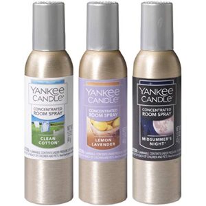 yankee candle popular fragrances 3-pack concentrated room sprays (clean cotton, lemon lavender, midsummer's night)