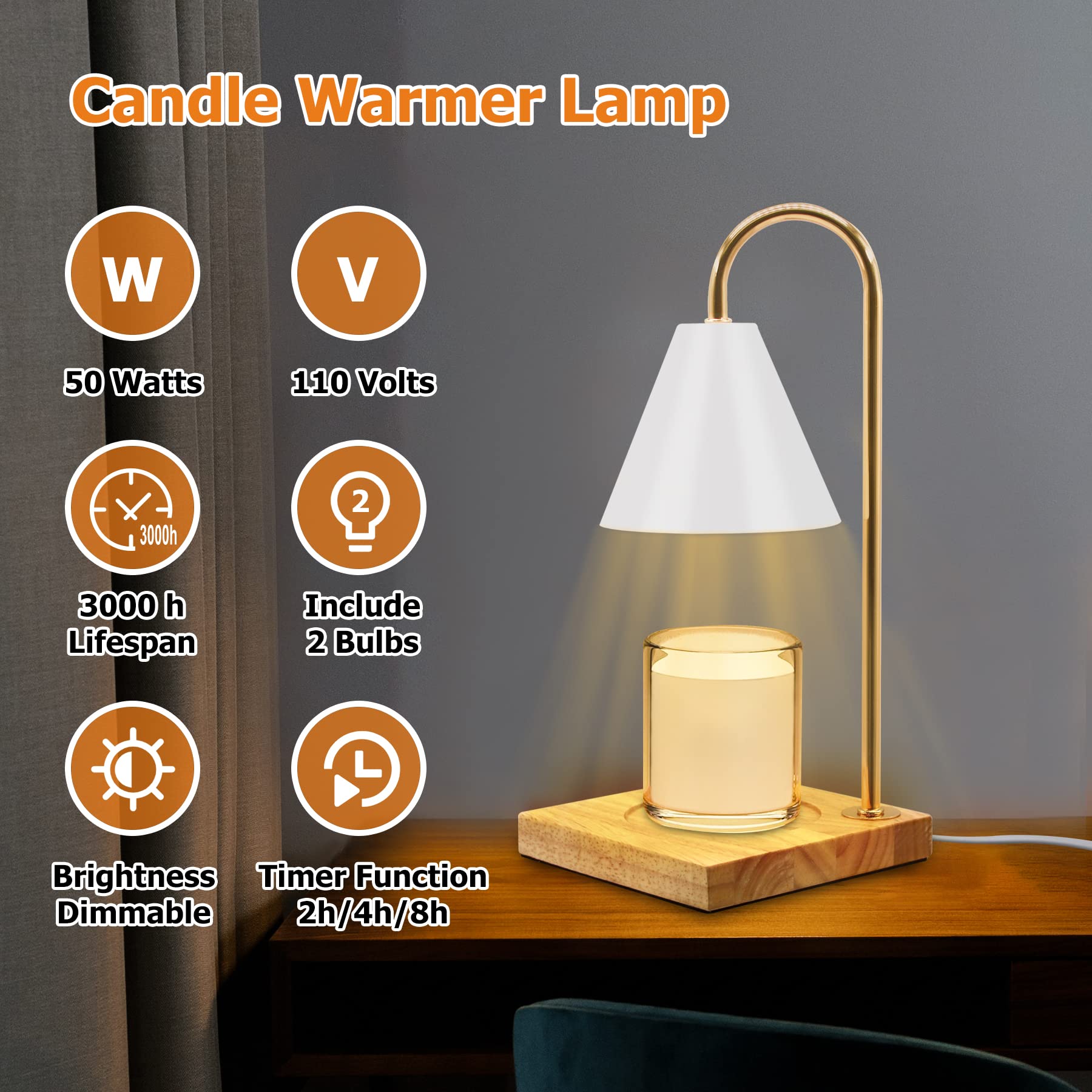 KELLODY Candle Warmer Lamp, Dimmable Candle Warmer with Timer, Compatible with Yankee Candle Large Jar Candle, Safety Night Lamp for Home Scented Jar Candles Heater with 2 Bulbs