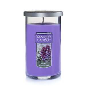 yankee candle lilac blossoms scented, classic 12oz medium perfect pillar single wick candle, over 80 hours of burn time