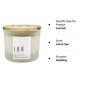 All-Natural Scented Soy Candle | Island Spa | A Fresh Blend of Eucalyptus and Citrus | Large 12 Ounce Three Wick Candle | Long burn time | includes Bamboo Lid and Gift Box | HHI Candles