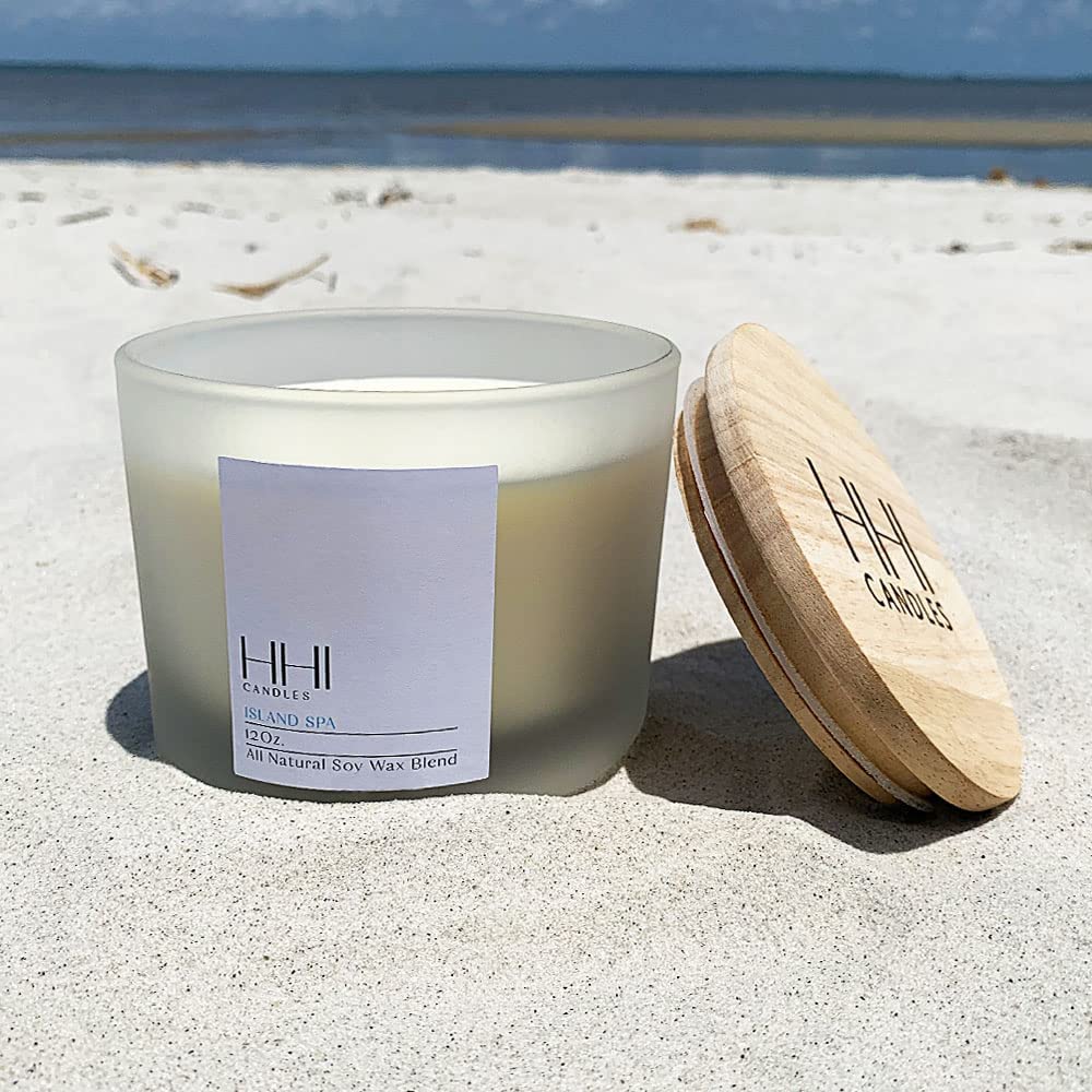 All-Natural Scented Soy Candle | Island Spa | A Fresh Blend of Eucalyptus and Citrus | Large 12 Ounce Three Wick Candle | Long burn time | includes Bamboo Lid and Gift Box | HHI Candles