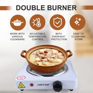 HAITOP Countertop Burner Electric Single Burner Stainless steel 1000 Watts Electric Hot Plate 6 Temperature Controls Power Indicator Lights Easy to Clean