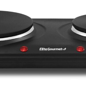 Elite Gourmet EDB-302BF Countertop Dual Flat Electric Hot Burner, Temperature Controls, Power Indicator Lights + ESB-300X Single Countertop Coiled, Electric Hot Burner, Black