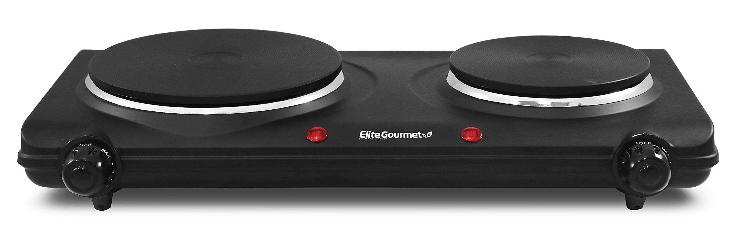 Elite Gourmet EDB-302BF Countertop Dual Flat Electric Hot Burner, Temperature Controls, Power Indicator Lights + ESB-300X Single Countertop Coiled, Electric Hot Burner, Black