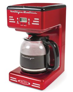 nostalgia retro 12-cup programmable coffee maker with led display, automatic shut-off & keep warm, pause-and-serve function, red