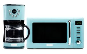 haden heritage 12 cup programmable vintage retro home coffee maker machine with vintage retro 0.7 cu ft 700w countertop microwave oven, blue