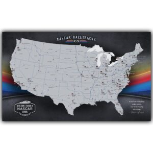 holy cow canvas personalized canvas nascar track map with push pins, nascar race track map, customized nascar gift, push pin usa map nascar racing, nascar cup series map (colorful stripes)