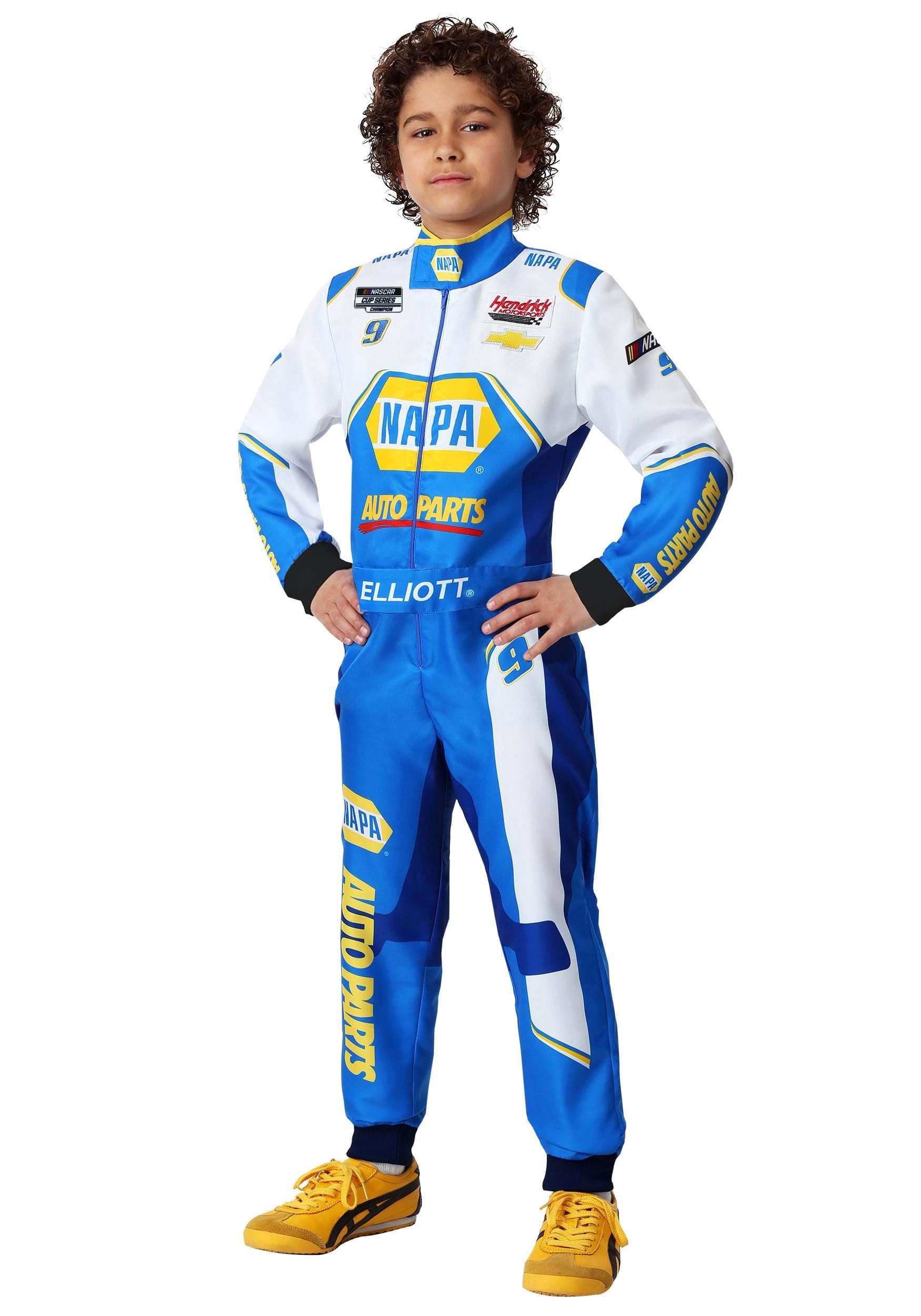 Fun Costumes NASCAR Kids Chase Elliott Suit Boys, Blue Race Car Driver Halloween X-Large