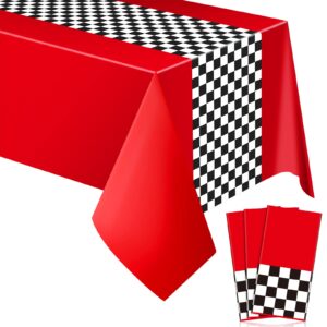 irenare car birthday party supplies racing party decorations road tablecloth racetrack table runner table covers for kids boy car theme birthday party, 54 x 108 inch (red,3 sheets)