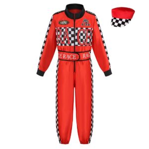 hapnbcele kids racing suit race car driver costume boy speed racer girl halloween dress up clothes for play with car cap （red, 3-4 years