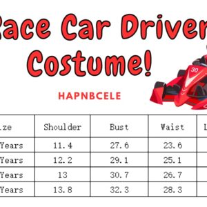 HAPNBCELE Kids Racing Suit Race Car Driver Costume Boy Speed Racer Girl Halloween Dress up Clothes for Play with Car Cap （Red, 3-4 Years