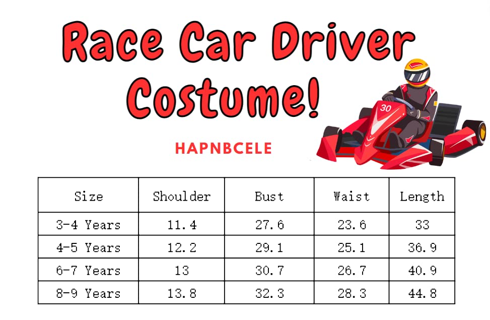 HAPNBCELE Kids Racing Suit Race Car Driver Costume Boy Speed Racer Girl Halloween Dress up Clothes for Play with Car Cap （Red, 3-4 Years