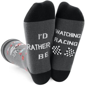 gnpolo funny socks for men women i'd rather be racing dress casual crew fun gift novelty sock