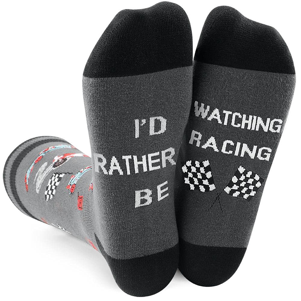 Gnpolo Funny Socks for Men Women I'D Rather Be Racing Dress Casual Crew Fun Gift Novelty Sock