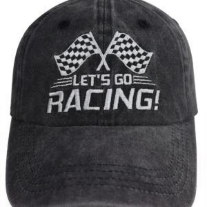 Race Car Hats for Men Women, Funny Adjustable Washed Cotton Embroidered Checkered Flag Racing Baseball Cap, Gifts for Friends Car Enthusiast Fans Driver Birthday Party Supplies Outdoor Sports