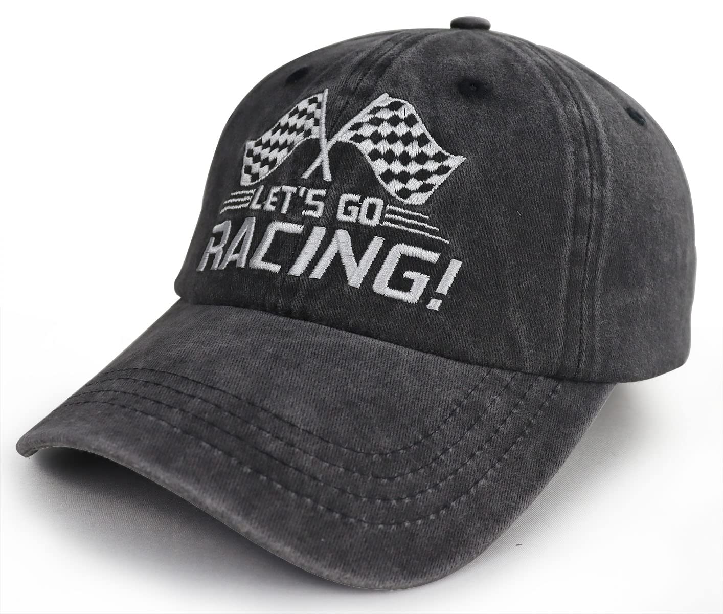 Race Car Hats for Men Women, Funny Adjustable Washed Cotton Embroidered Checkered Flag Racing Baseball Cap, Gifts for Friends Car Enthusiast Fans Driver Birthday Party Supplies Outdoor Sports