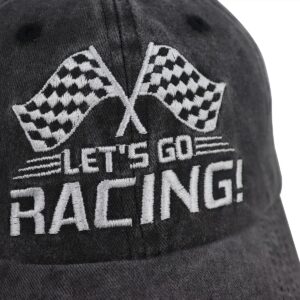 Race Car Hats for Men Women, Funny Adjustable Washed Cotton Embroidered Checkered Flag Racing Baseball Cap, Gifts for Friends Car Enthusiast Fans Driver Birthday Party Supplies Outdoor Sports