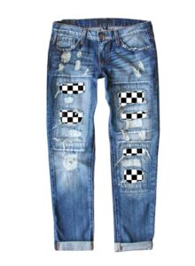 evaless ripped jeans for women boyfriend distressed patchwork print democracy mom jeans 2023 fashion wide leg losse baggy racing denim pants with hole blue medium