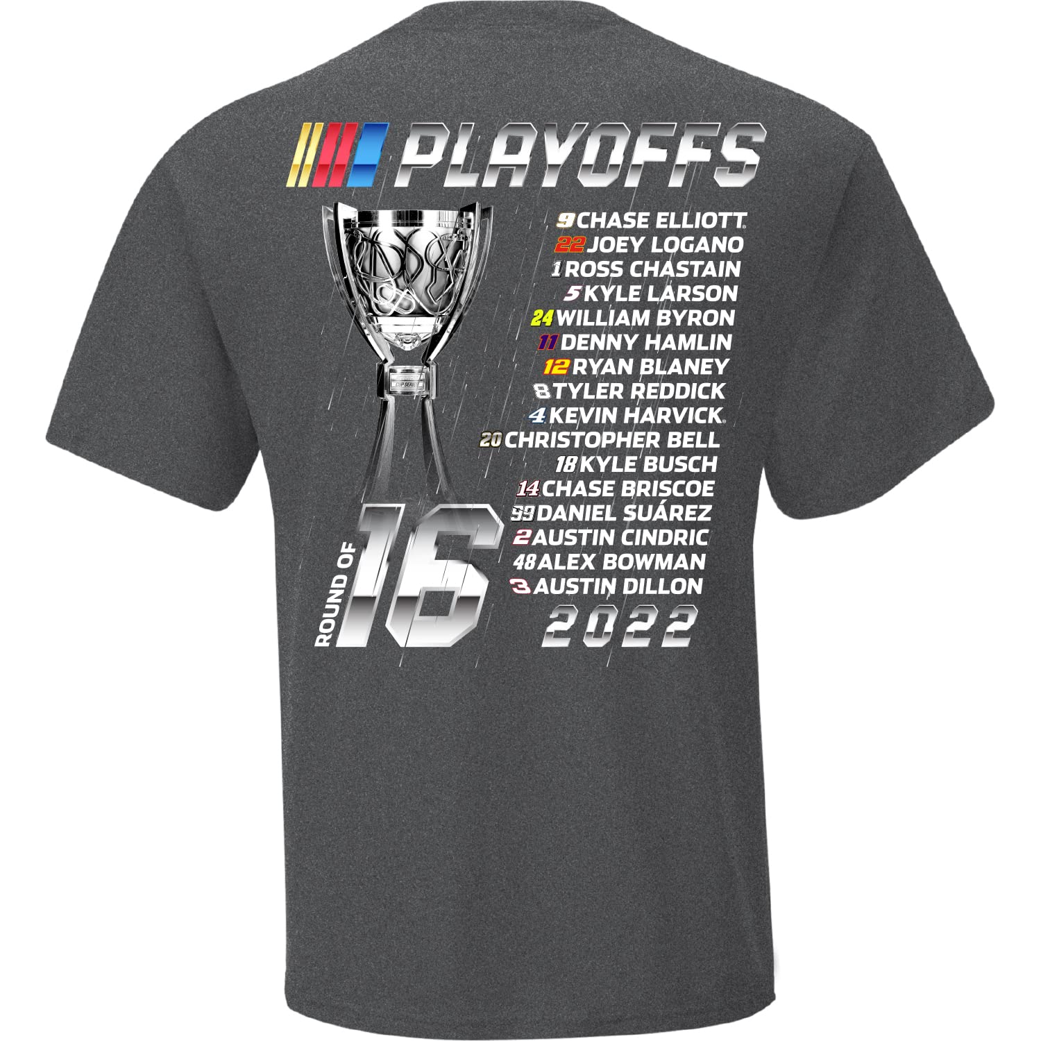 Checkered Flag Sports NASCAR Playoff Roster T-Shirt 2-Spot Short Sleeve Automotive Racing Apparel - XL