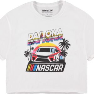 NASCAR Ladies Racing Fashion Shirt - Ladies Classic Racing Tee Crop Top Tee (White, X-Large)