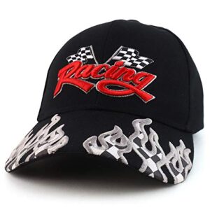 armycrew racing 3d embroidered flame structured baseball cap - black