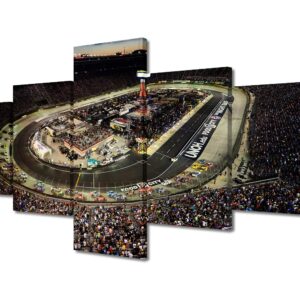 TUMOVO Bristol Motor Speedway Decor Stadium Pictures Paintings NASCAR Trackside Wall Art NASCAR Racing 5 Pcs/Multi Panel Sport Canvas Artwork for Living Room Framed Ready to Hang Posters and Prints