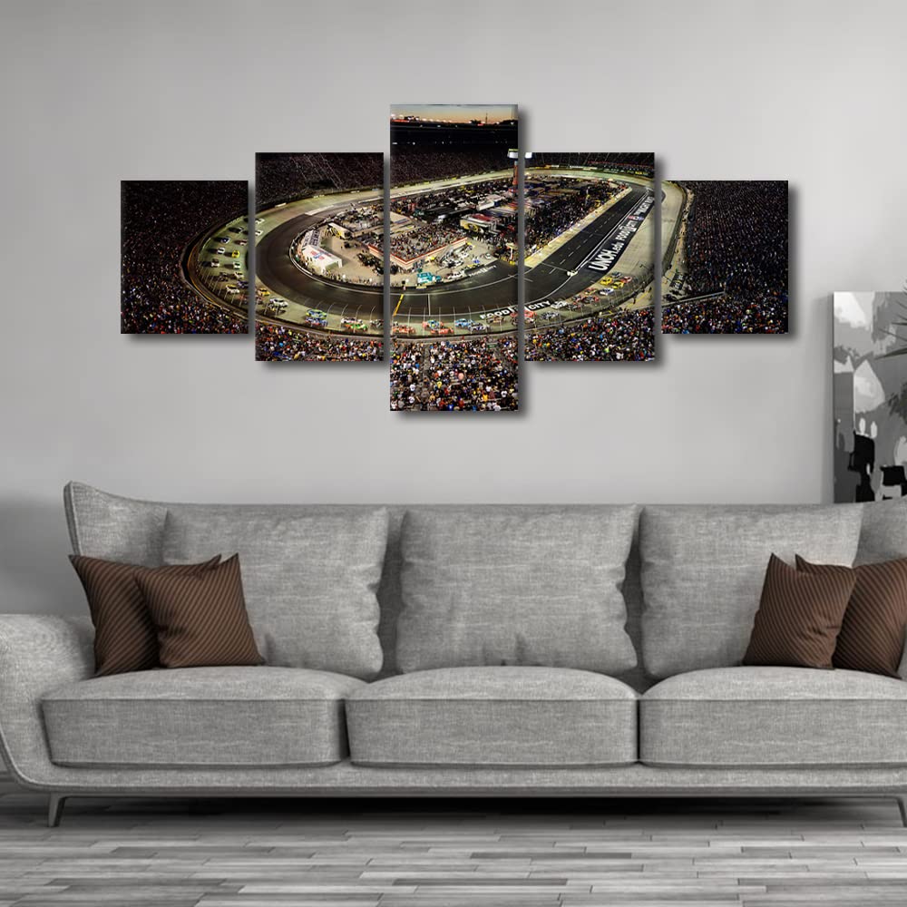 TUMOVO Bristol Motor Speedway Decor Stadium Pictures Paintings NASCAR Trackside Wall Art NASCAR Racing 5 Pcs/Multi Panel Sport Canvas Artwork for Living Room Framed Ready to Hang Posters and Prints