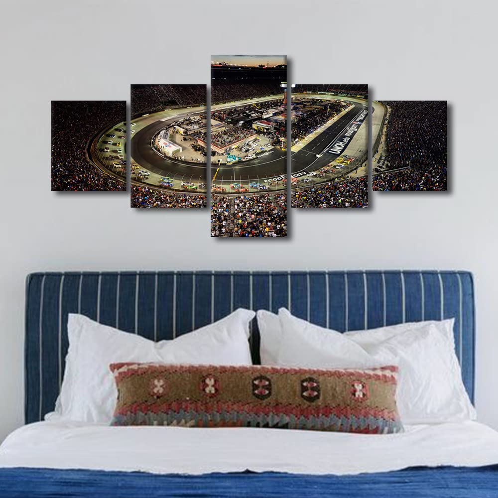 TUMOVO Bristol Motor Speedway Decor Stadium Pictures Paintings NASCAR Trackside Wall Art NASCAR Racing 5 Pcs/Multi Panel Sport Canvas Artwork for Living Room Framed Ready to Hang Posters and Prints