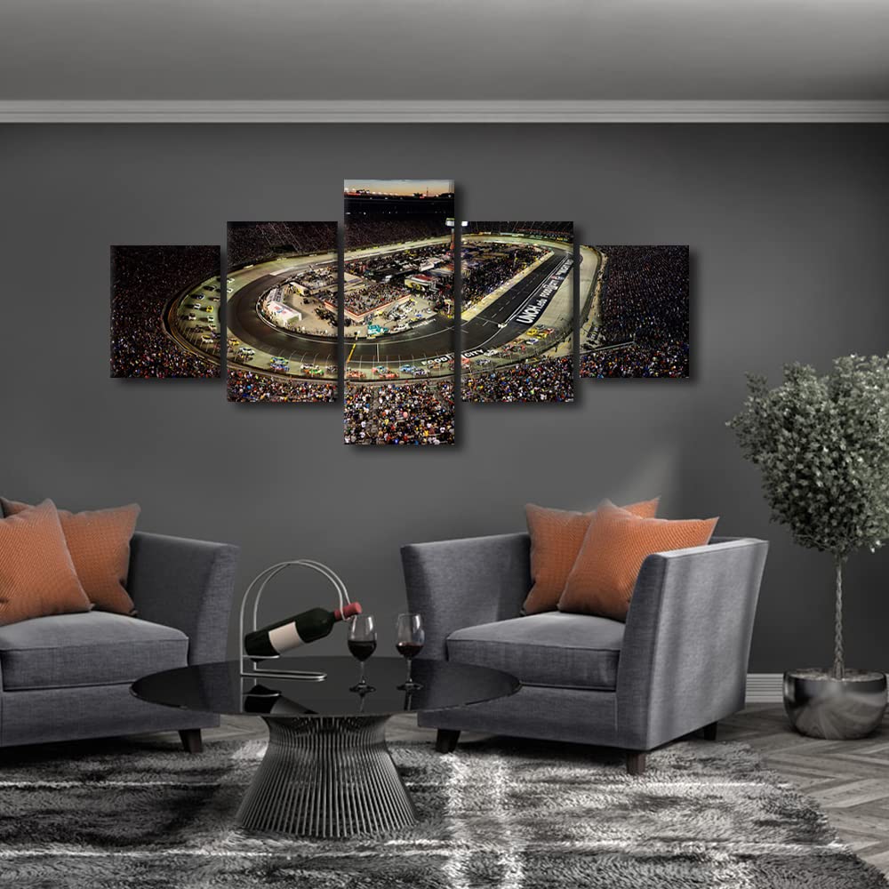 TUMOVO Bristol Motor Speedway Decor Stadium Pictures Paintings NASCAR Trackside Wall Art NASCAR Racing 5 Pcs/Multi Panel Sport Canvas Artwork for Living Room Framed Ready to Hang Posters and Prints