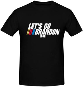 short sleeve crew neck t-shirt, let’s go brandon nascar design, american graphic tee, funny novelty clothing, large, black