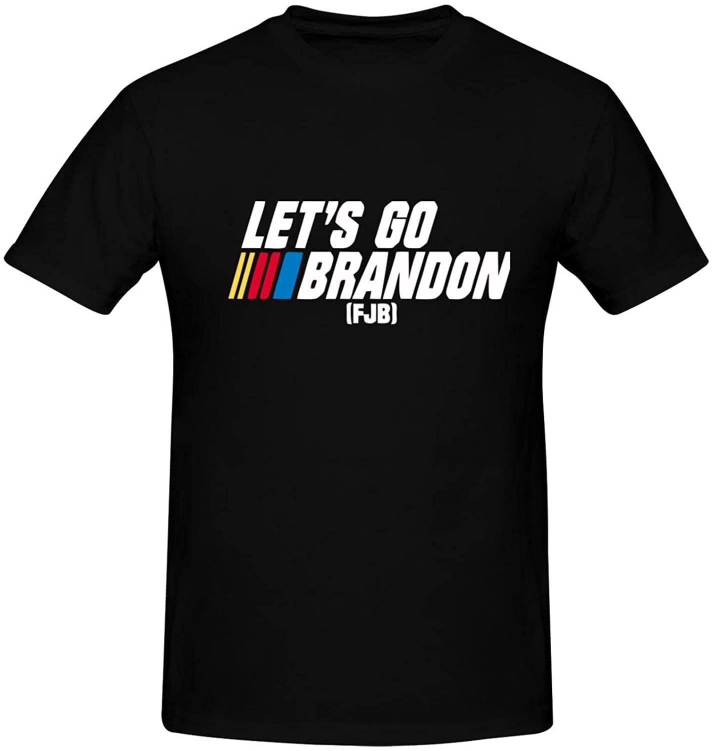 Short Sleeve Crew Neck T-Shirt, Let’s Go Brandon Nascar Design, American Graphic Tee, Funny Novelty Clothing, Large, Black