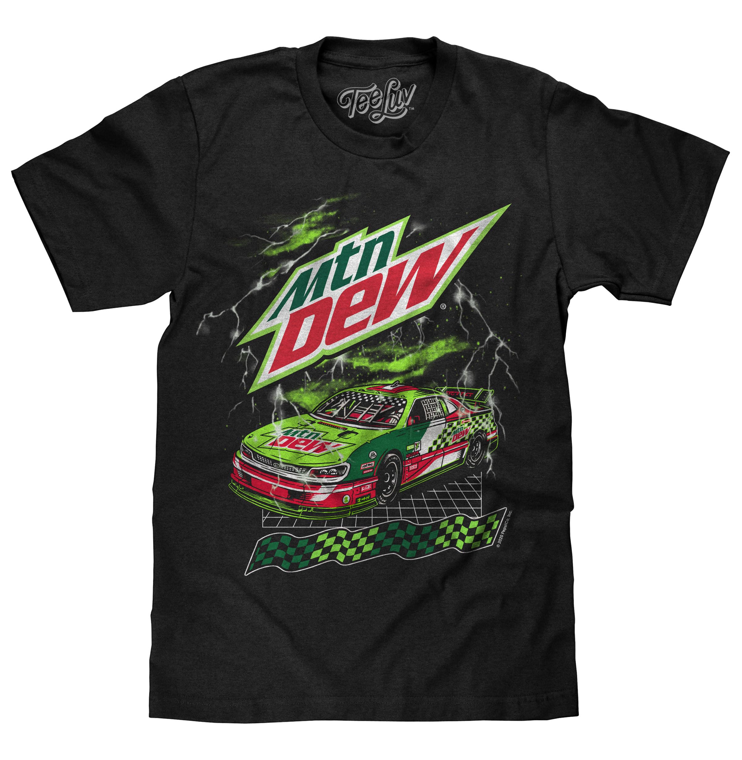 Tee Luv Men's MTN Dew Racecar T-Shirt - Mountain Dew Soda Logo Racing Shirt, Black, M