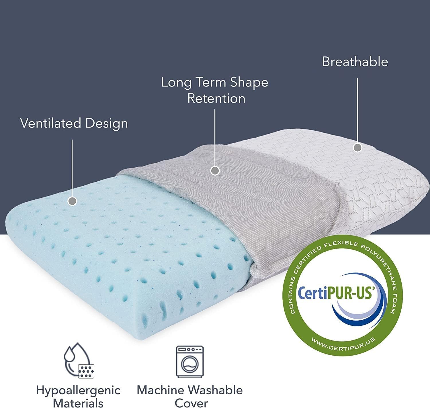 Vaverto Small Memory Foam Pillow for Travel and Camping - Compressible Medium Firm, Breathable Cover, Machine Washable, Ideal Backpacking, Airplane and Car